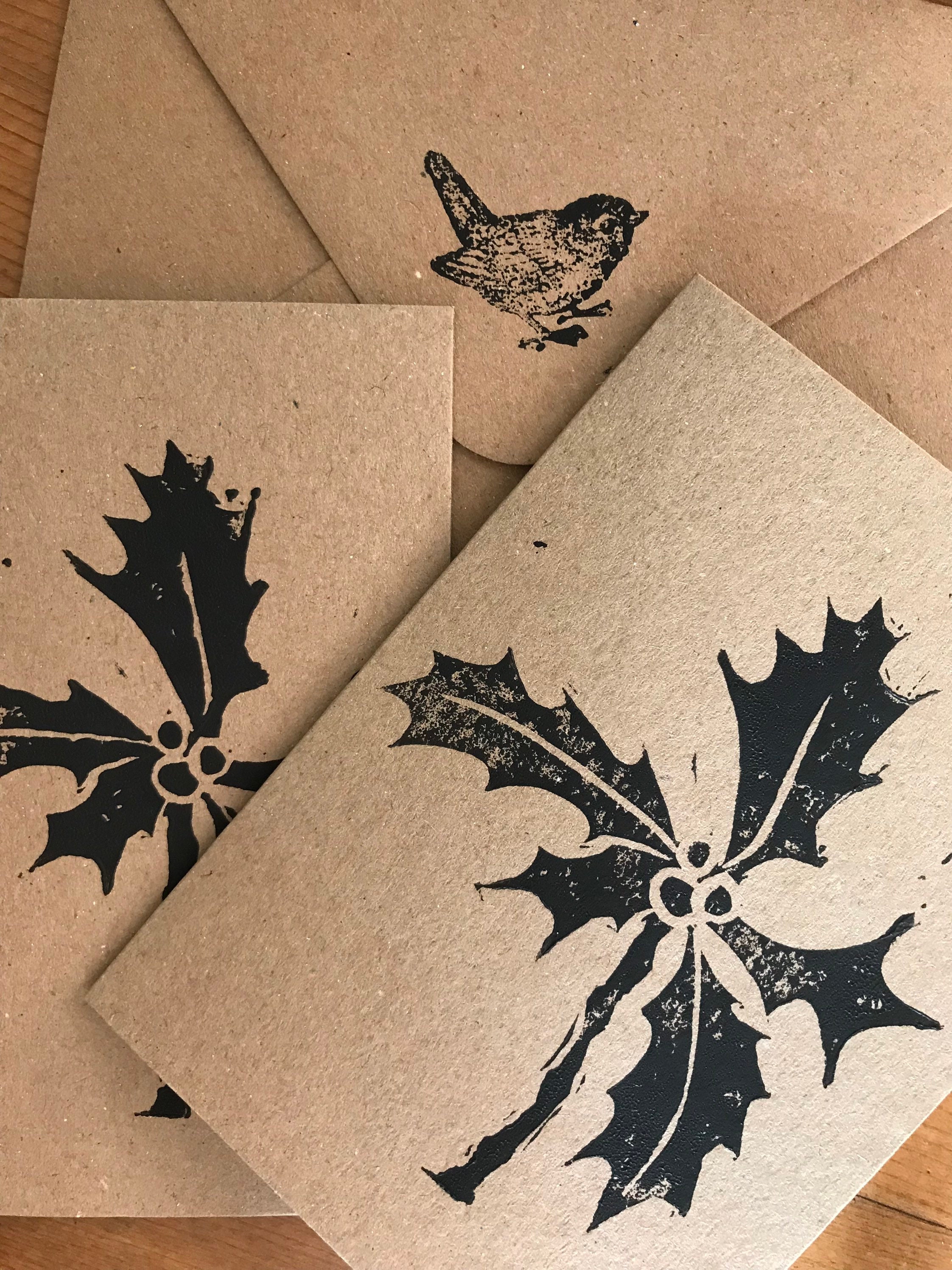 Botanical Linocut Christmas Card - Etsy