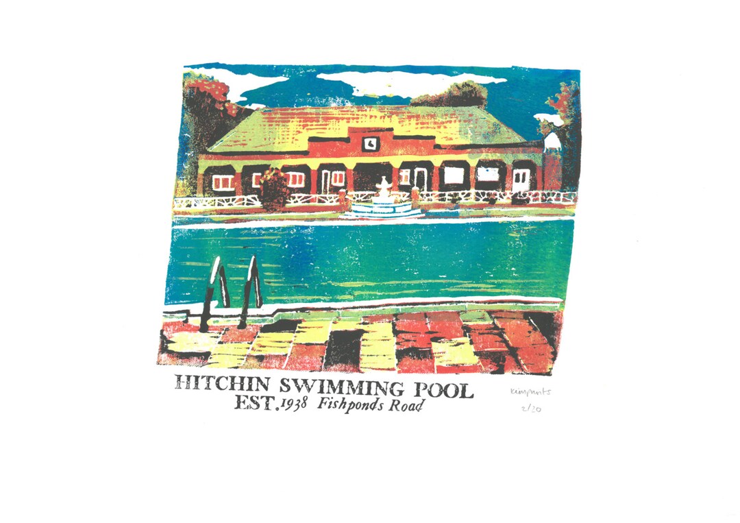 Hitchin Swimming Pool Lino and Letterpress Print - Etsy