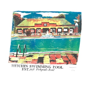 Hitchin Swimming Pool Lino and Letterpress Print - Etsy
