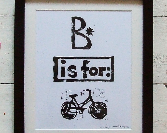 B is for Bicycle Linoprint Poster - Etsy
