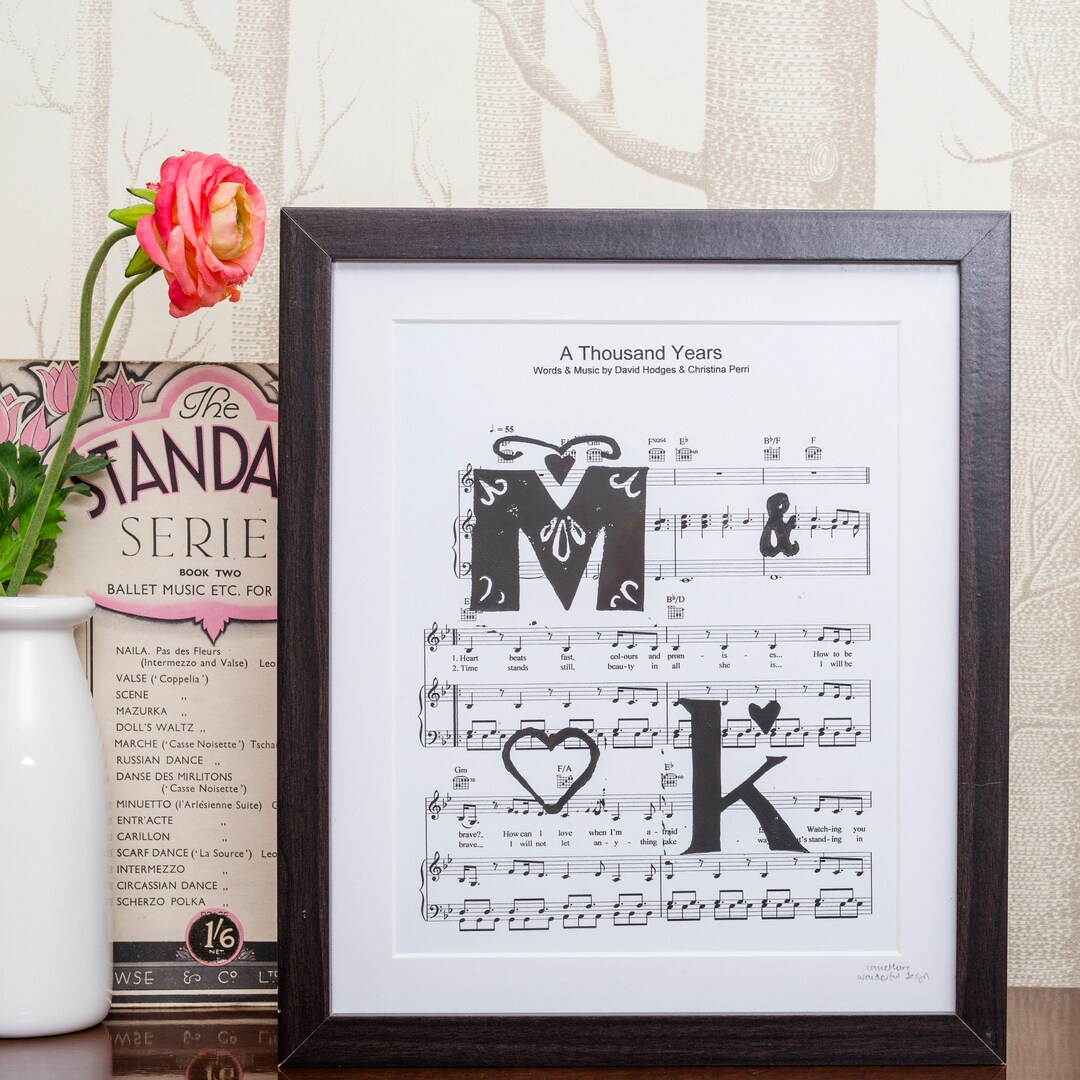 Personalised Sheet Music Initials Linoprint Poster - Etsy