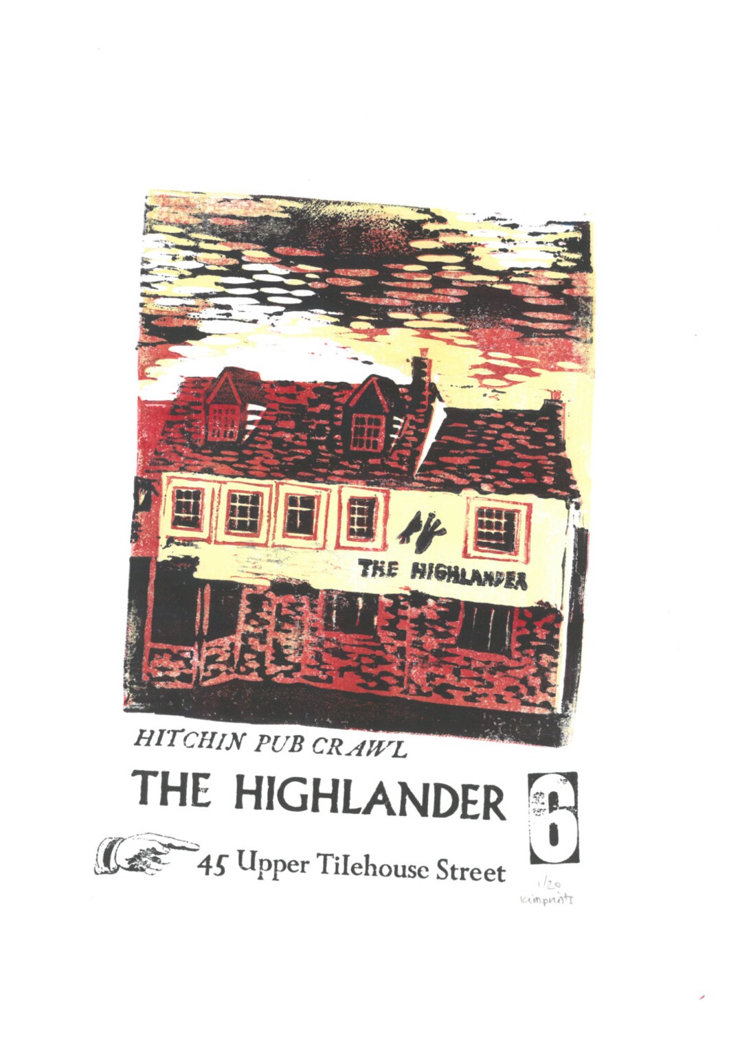Highlander Hitchin Pub Crawl Lino and Letterpress Print - Etsy