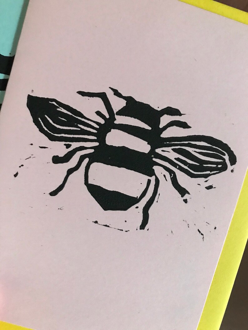 Bee Handprinted Linocut Card - Etsy