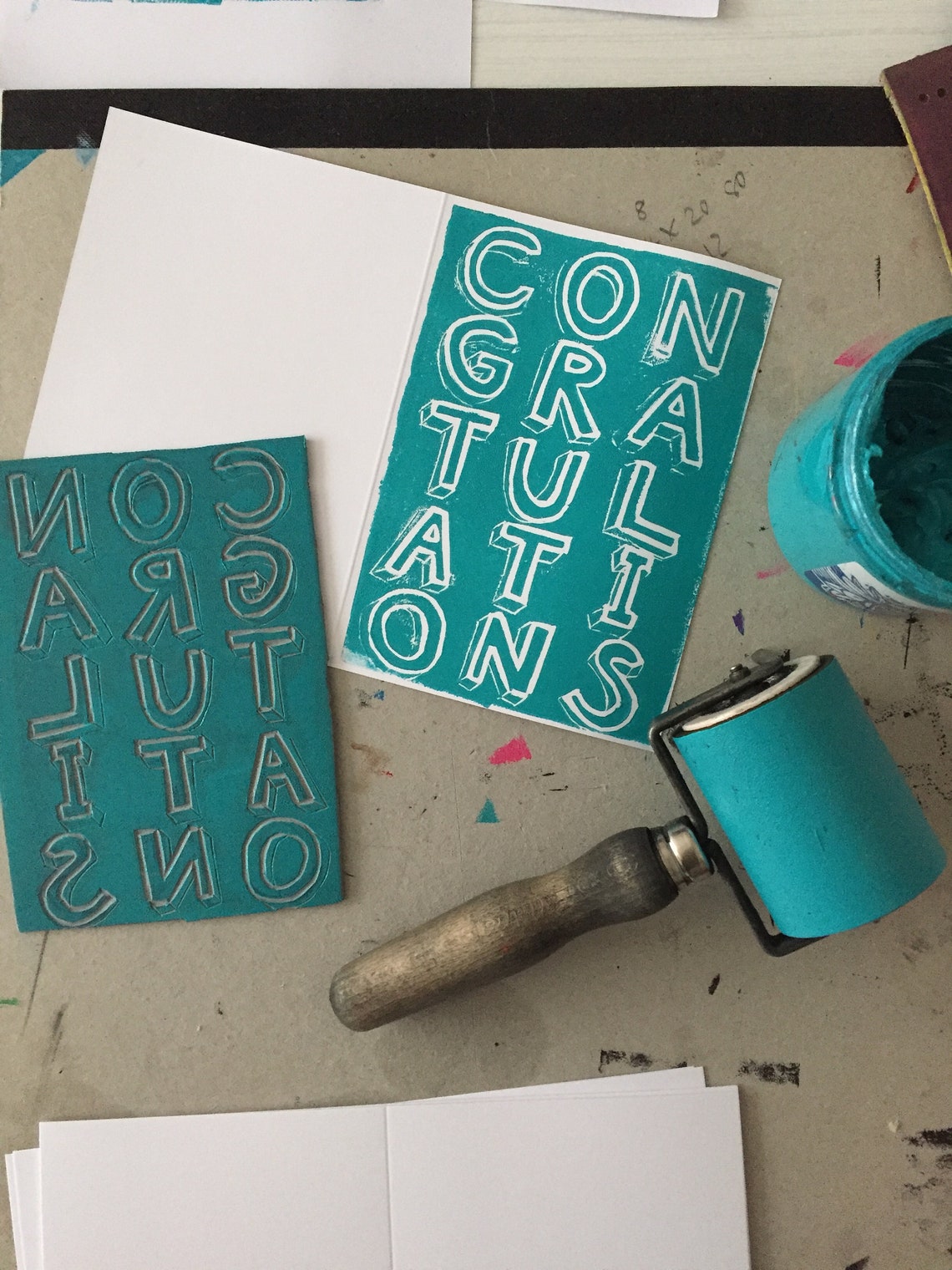Congratulations Handprinted Linocut Card - Etsy