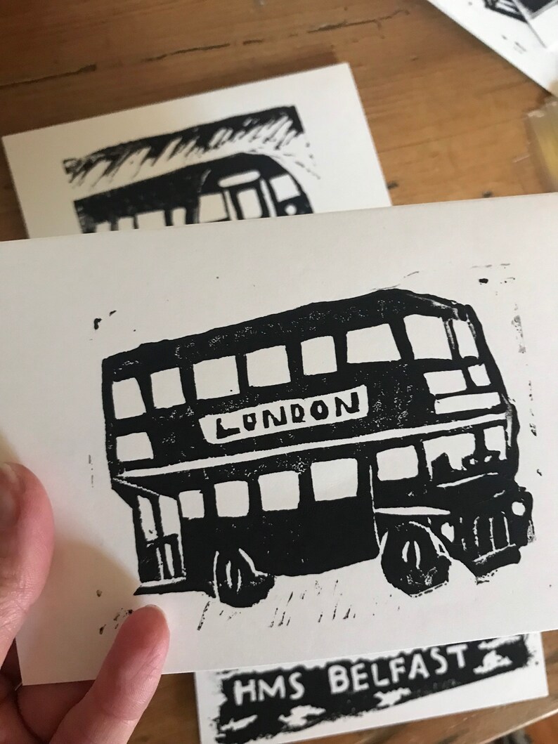 London Landmarks: Transport Set- Handprinted Linoprint Card Set (3 ...