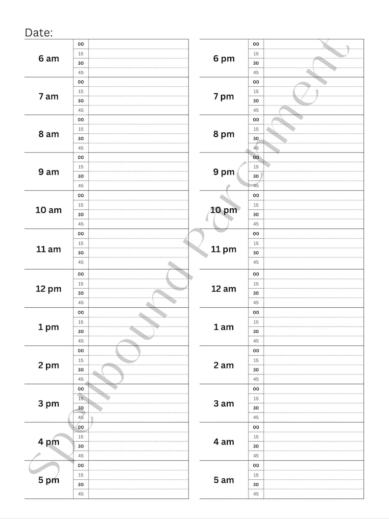 15 Minute Increment 24 Hour Time Tracker - Digital Download - Etsy