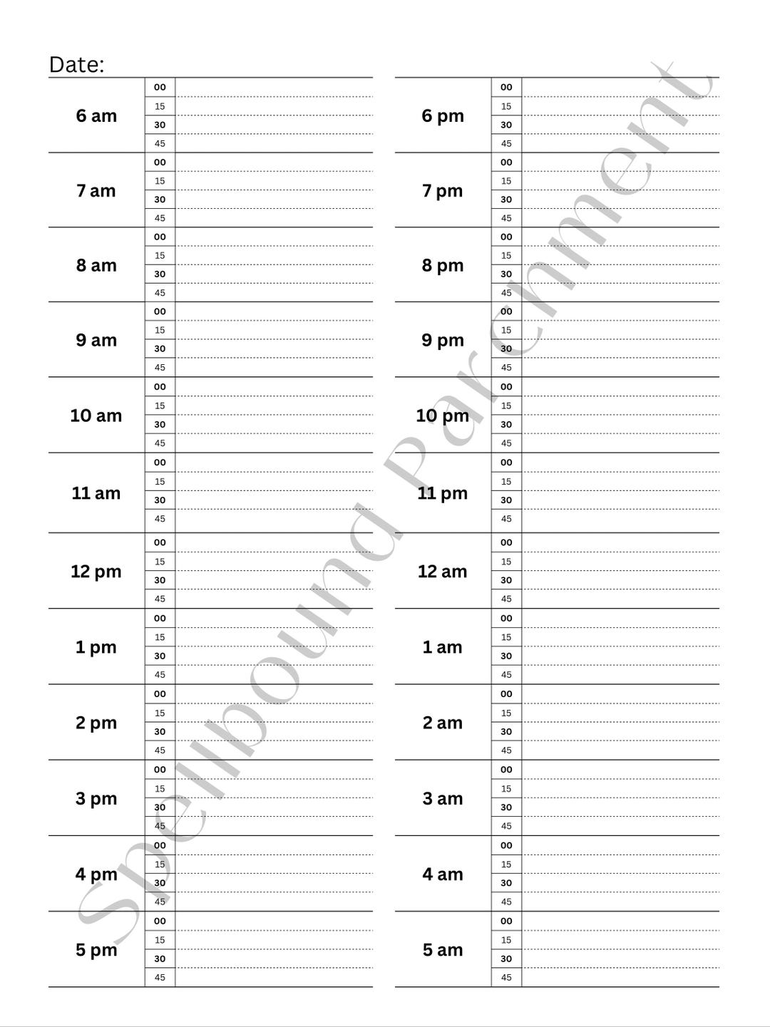 15 Minute Increment 24 Hour Time Tracker - Digital Download - Etsy
