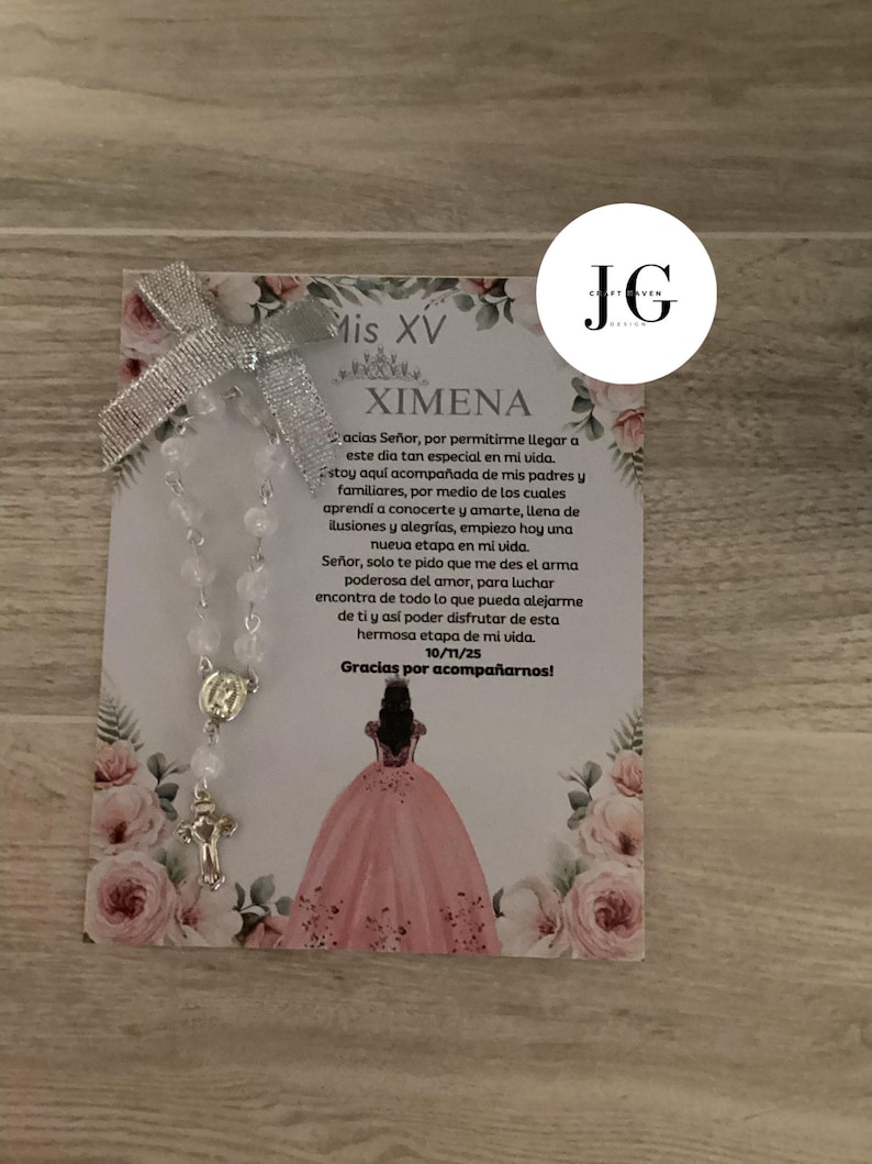 Quinceañera Favors: Prayer Card With Rosary, Personalized Mis XV ...