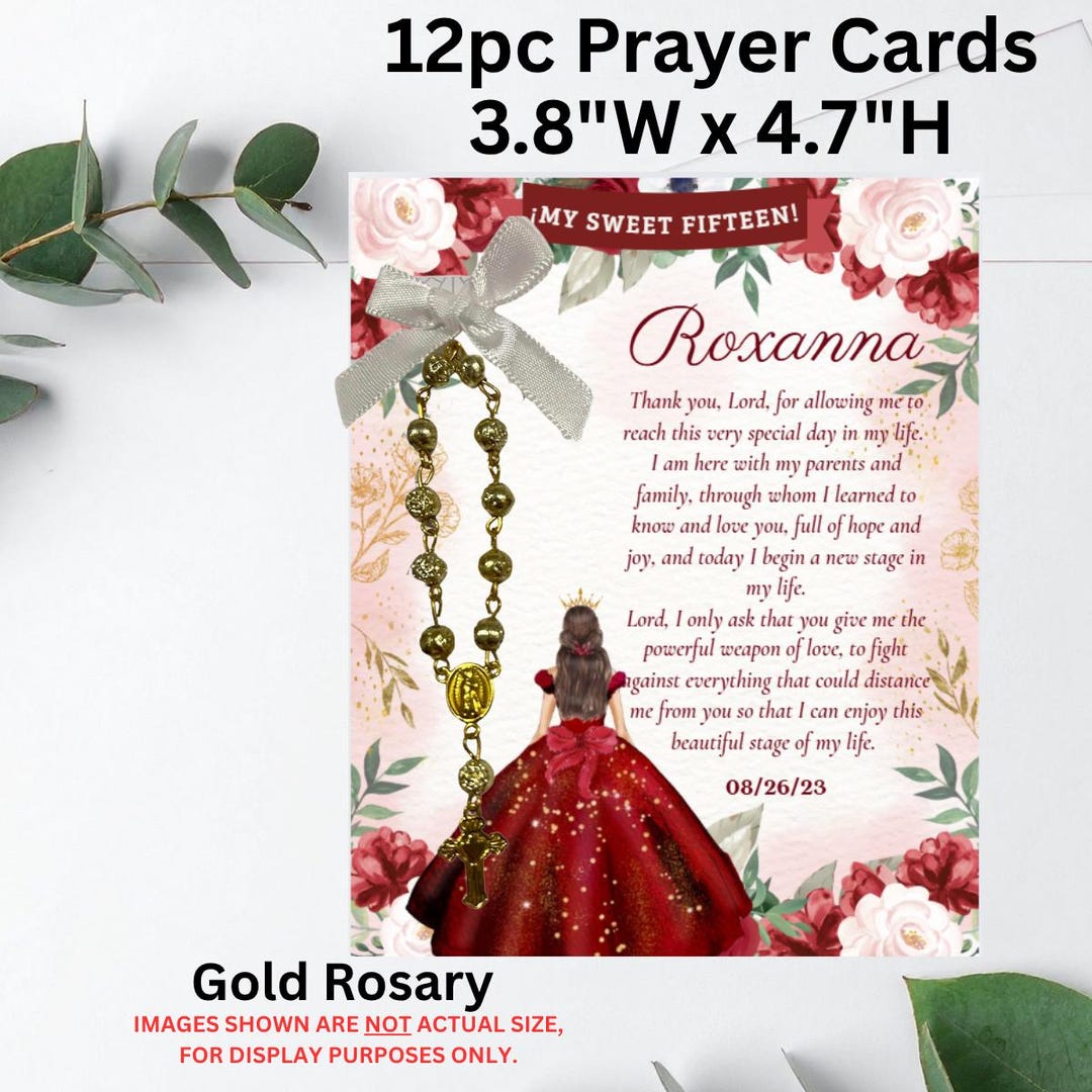 Quinceañera Favors: Prayer Card With Rosary, Personalized Keepsakes ...