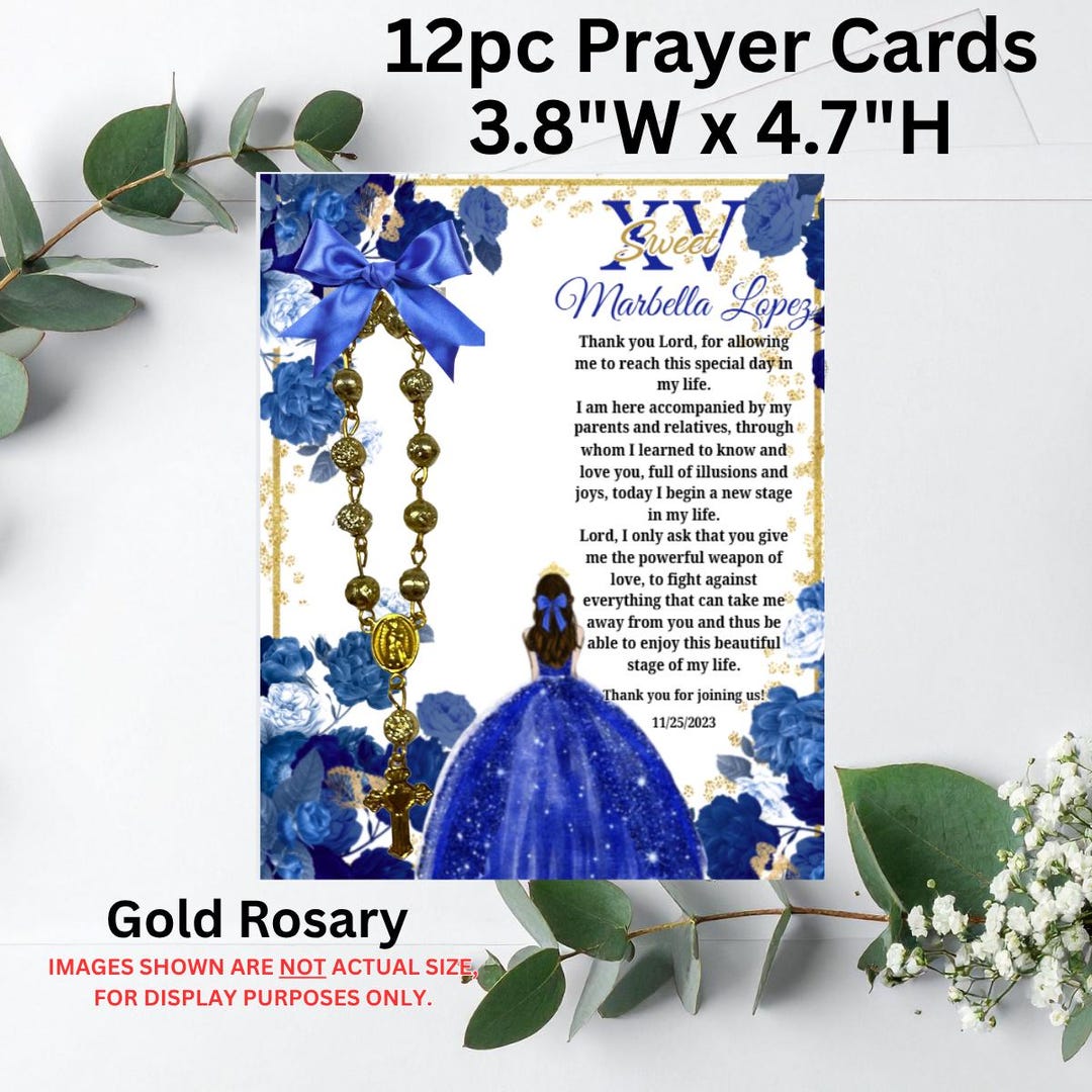 Quinceañera Favors: Prayer Card With Rosary, Personalized 12pc Floral ...