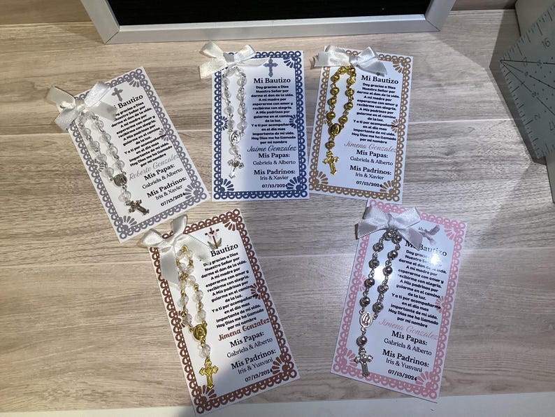 Personalized Baptism Favors: Prayer Card, Mini Rosary (12pc Set), Mi ...