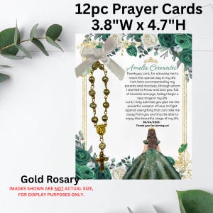 Quinceañera Favors 12pc: Personalized Prayer Card With Rosary, Floral ...