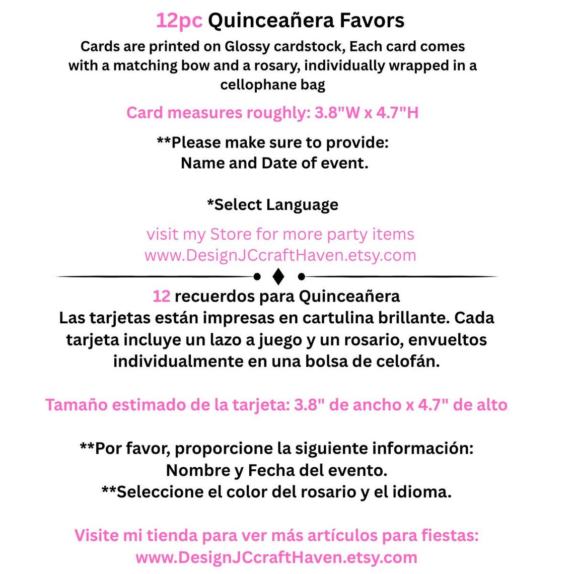 Quinceañera Favors: Prayer Card With Rosary, Personalized Mis XV ...