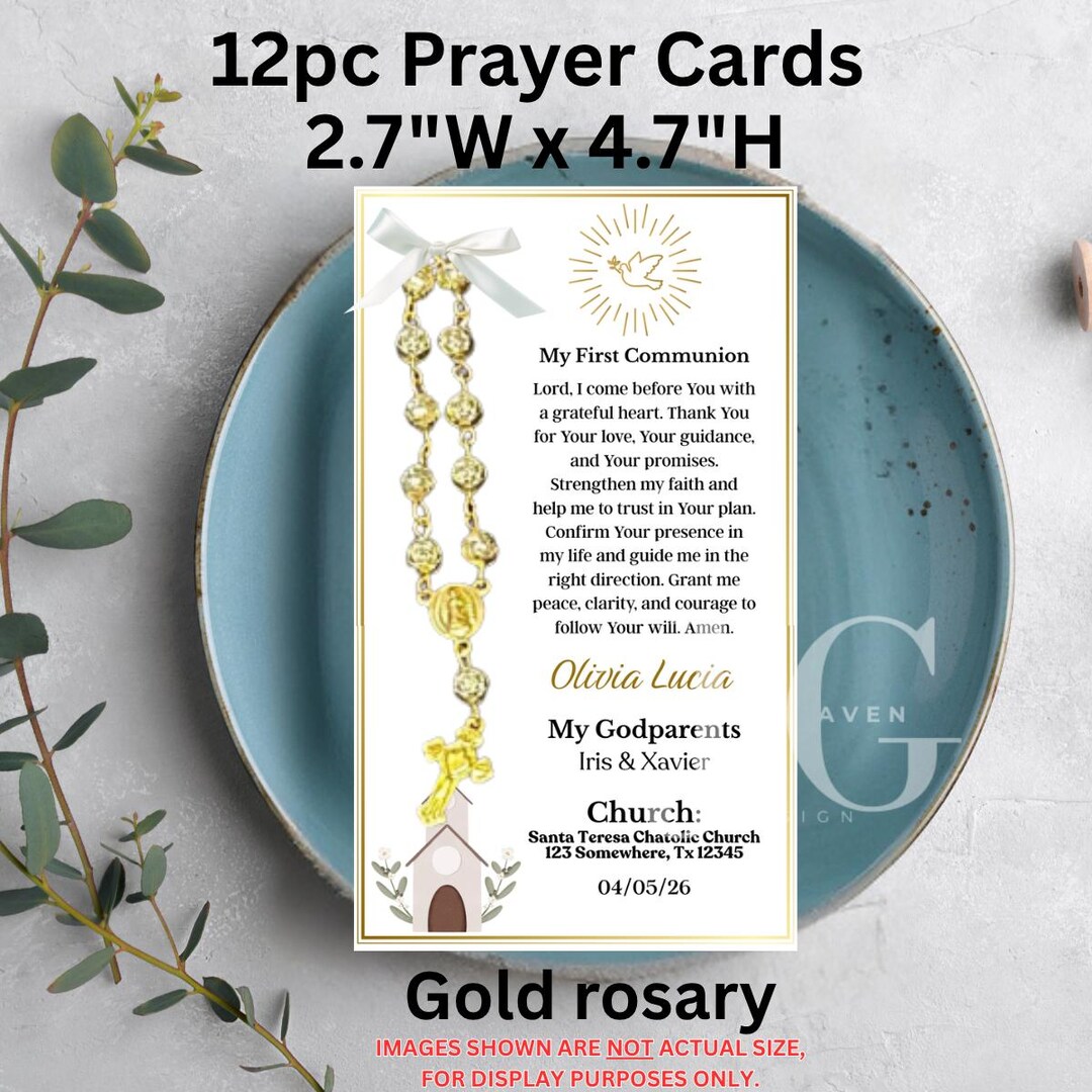 Holy First Communion Favors 12pc, Communion Prayer Card Mini Rosary ...