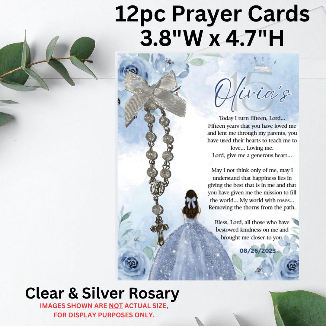 Quinceañera Favors: Prayer Card With Rosary, Personalized Recuerdos ...