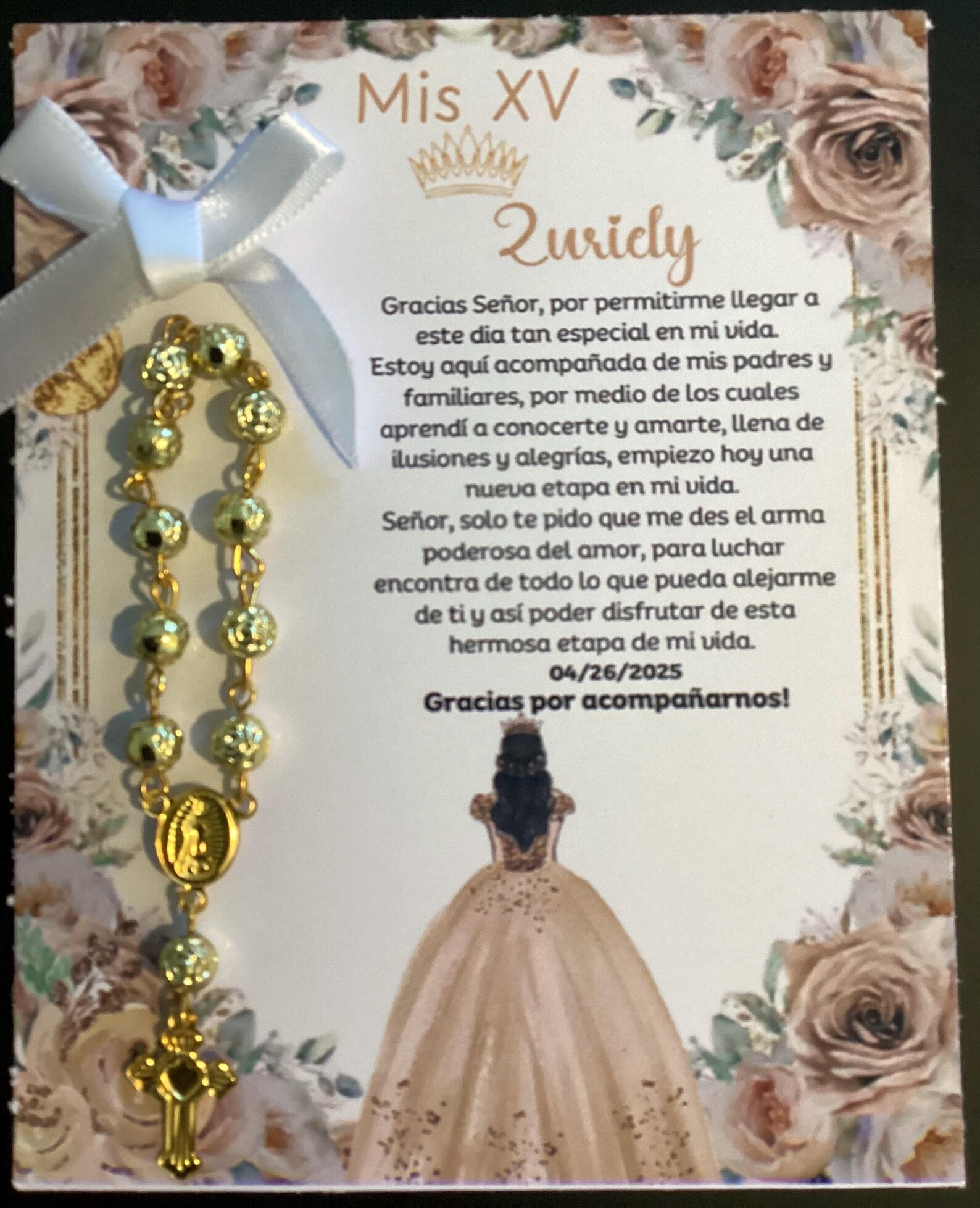 Quinceañera Favors: Prayer Card With Rosary, Personalized Mis XV ...