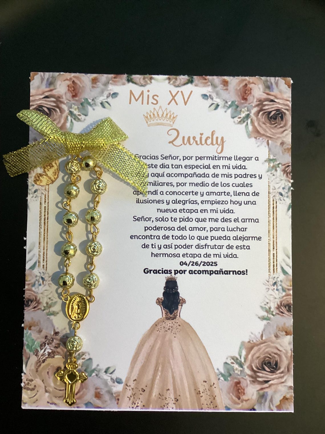 Quinceañera Favors: Prayer Card With Rosary, Personalized Mis XV ...