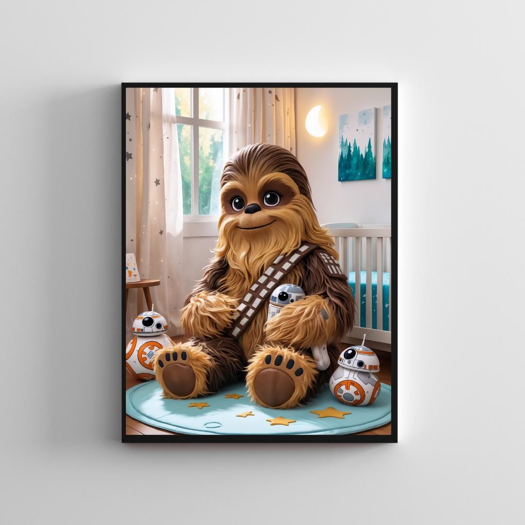 Adorable Chewbacca Nursery Wall Art – Cute Star Wars Baby Room Print ...