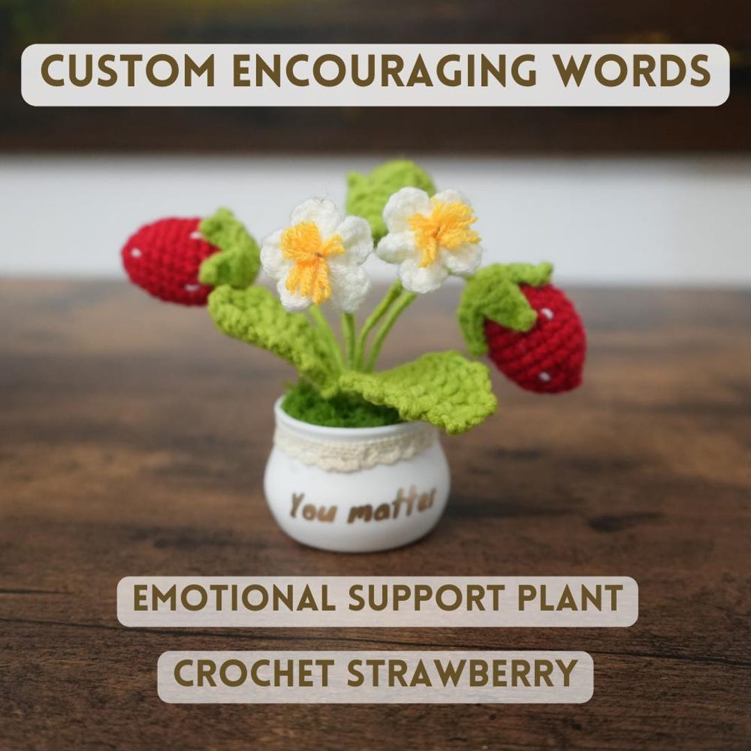 Mini Crochet Strawberry Plant Stress Relief Emotional Support Gift ...