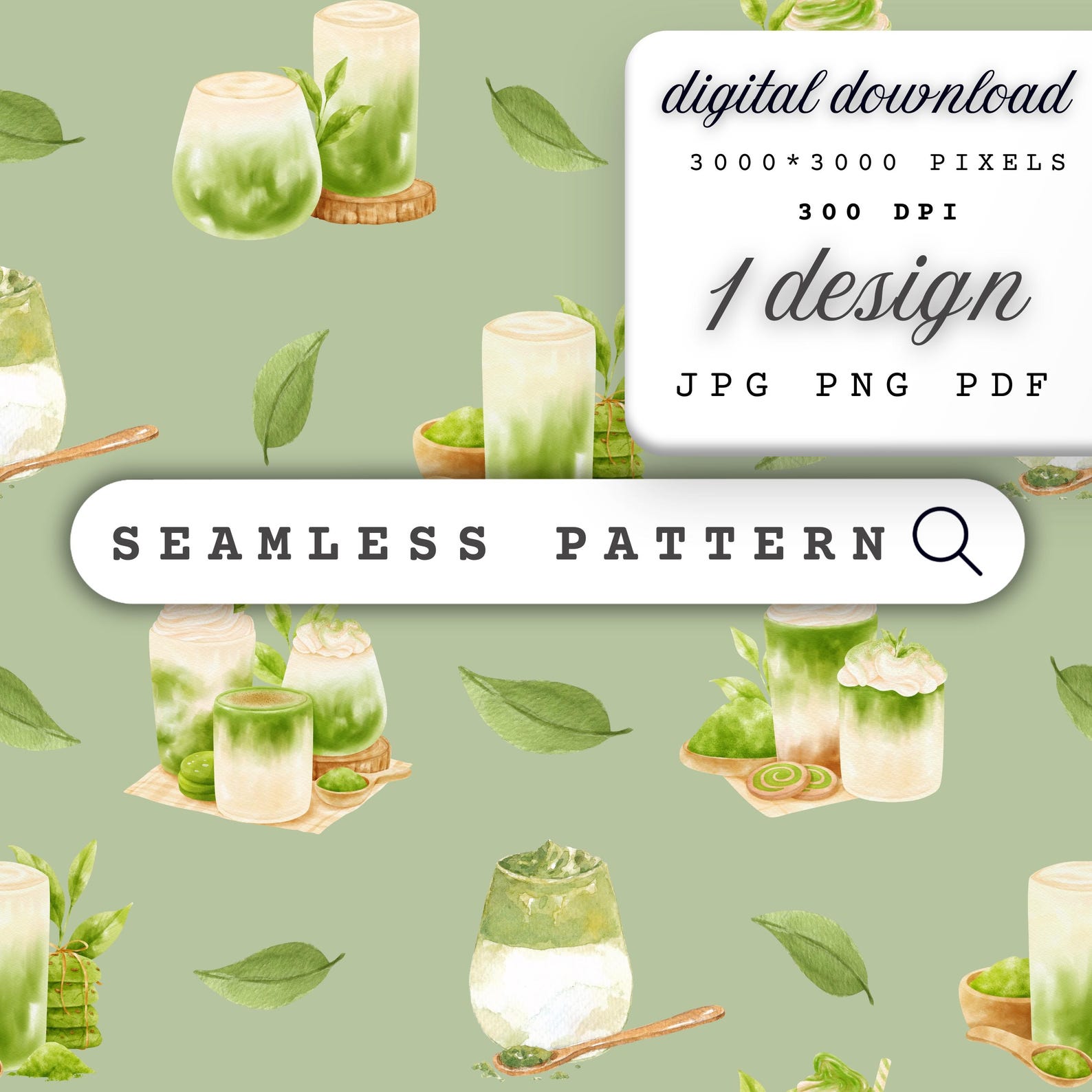Matcha Tea Repeating Digital Pattern Matcha Themed Cozy Home Decor ...