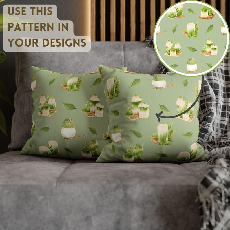 Matcha Tea Repeating Digital Pattern Matcha Themed Cozy Home Decor ...