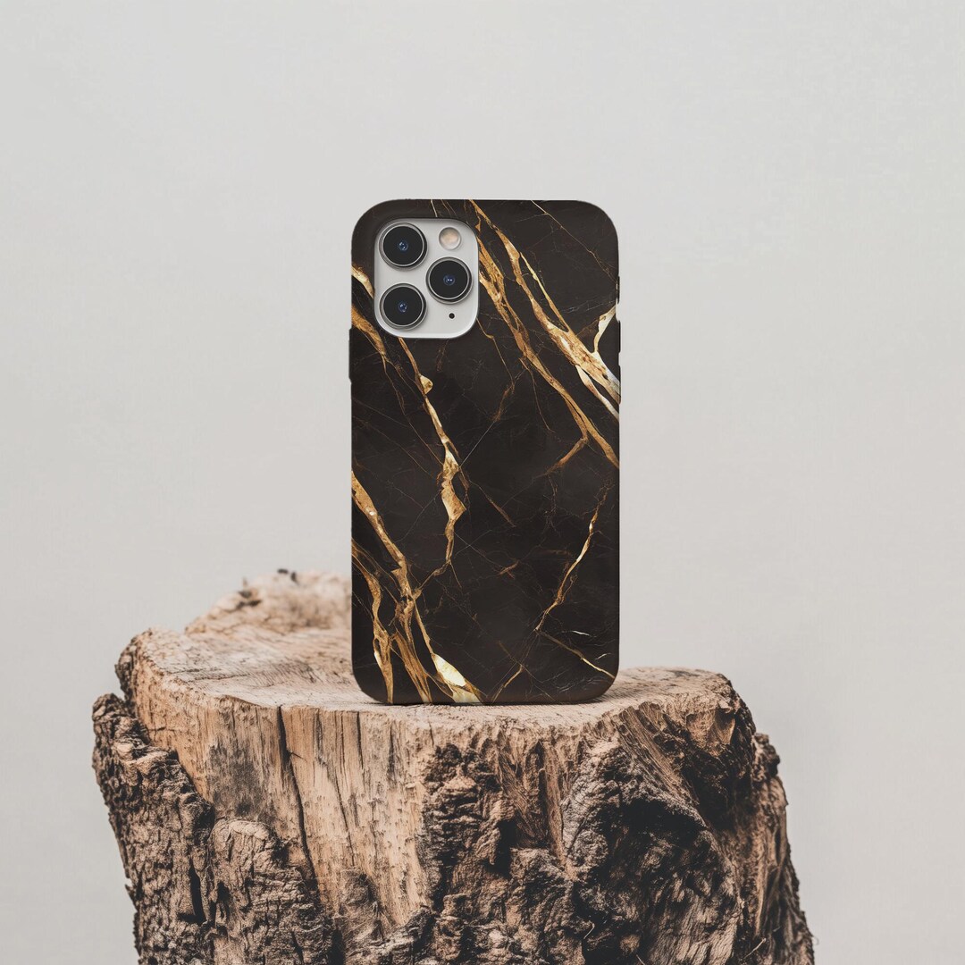 Elegant Black and Gold Marble Phone Cover for iPhone 15 Sleek Gold Vein ...