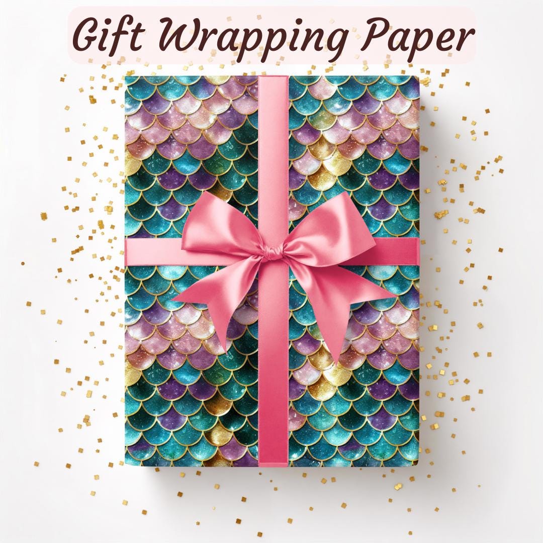 Mermaid Wrapping Paper for Her Birthday Pastel Mermaid Scale Gift Wrap ...