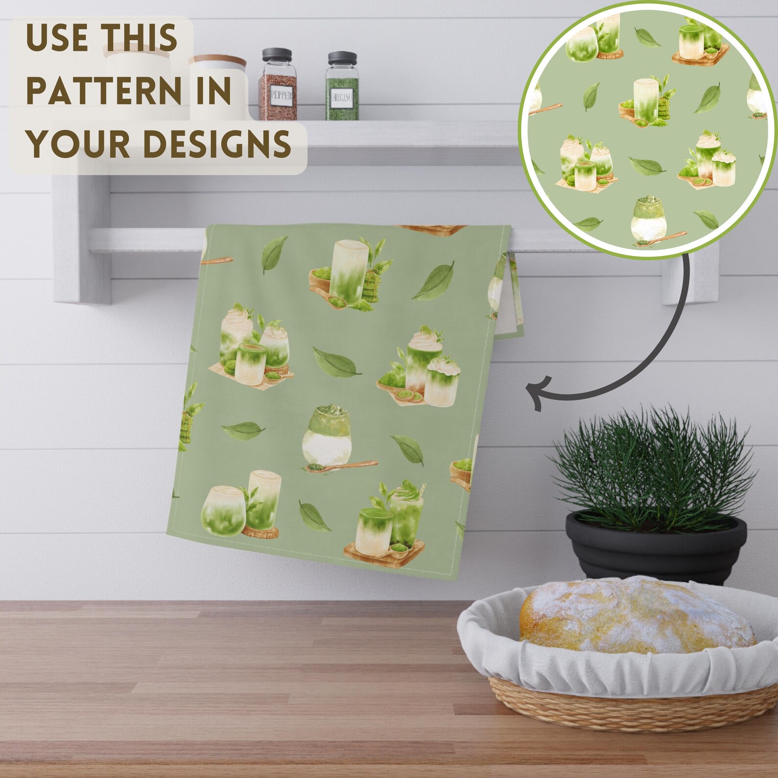 Matcha Tea Repeating Digital Pattern Matcha Themed Cozy Home Decor ...