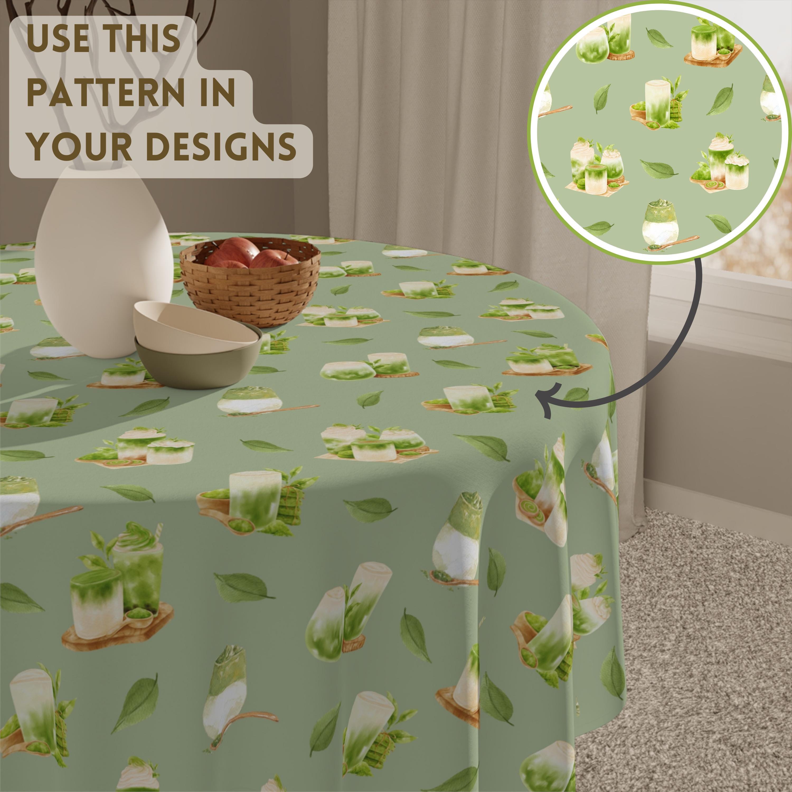 Matcha Tea Repeating Digital Pattern Matcha Themed Cozy Home Decor ...