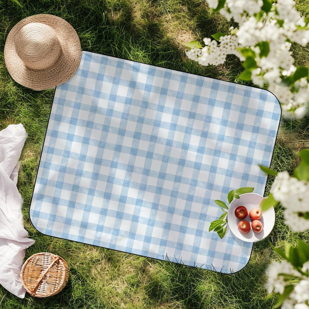 Blue Plaid Picnic Blanket With Waterproof Backing for Outdoor Gathering ...