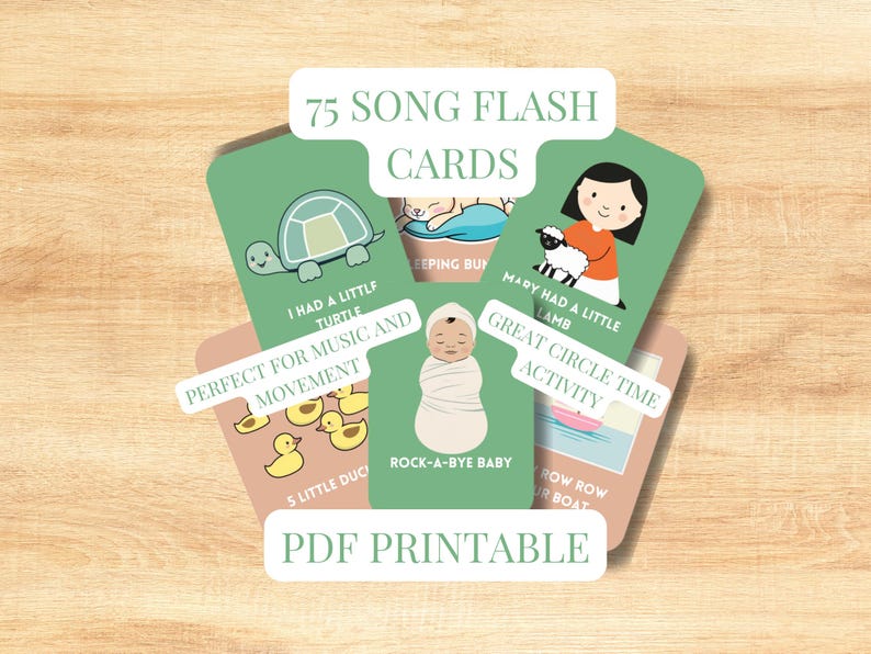 75 Printable Circle Time Song Flash Cards Engaging Kids Songs & Nursery ...