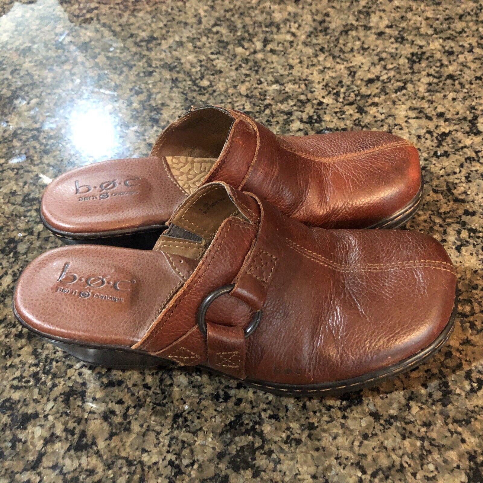 BORN Brown Leather Slip on Clogs Mules Heel/wedge Shoe Womens Size 8 ...