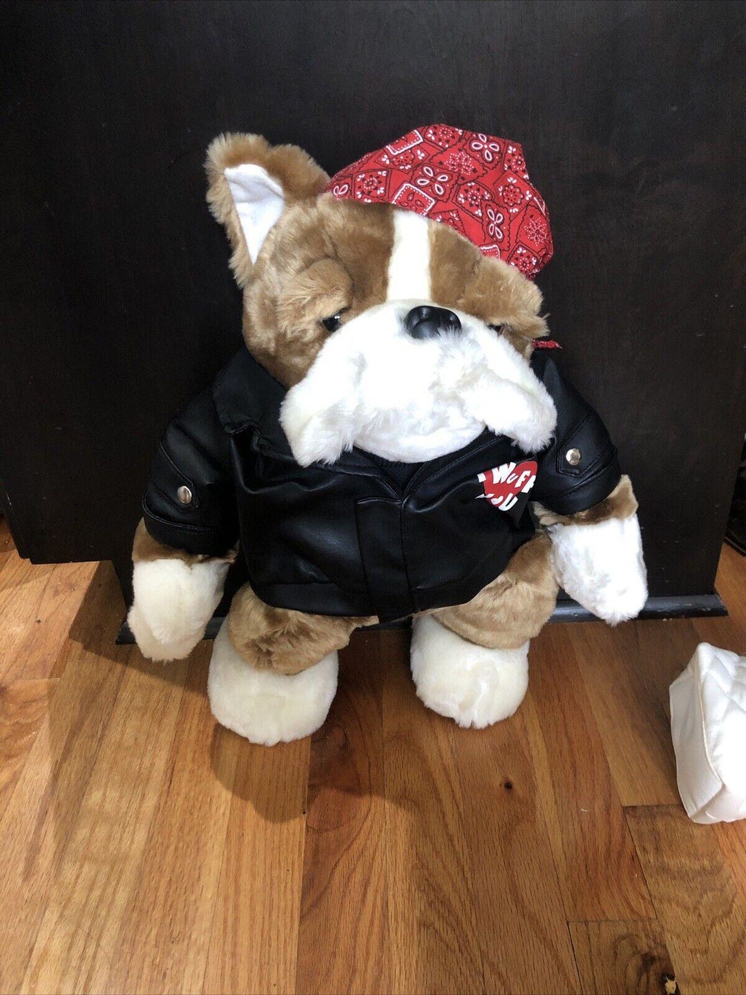 Dan Dee Bulldog Biker Plush 18" I Wuff You Faux Leather Jacket Red ...