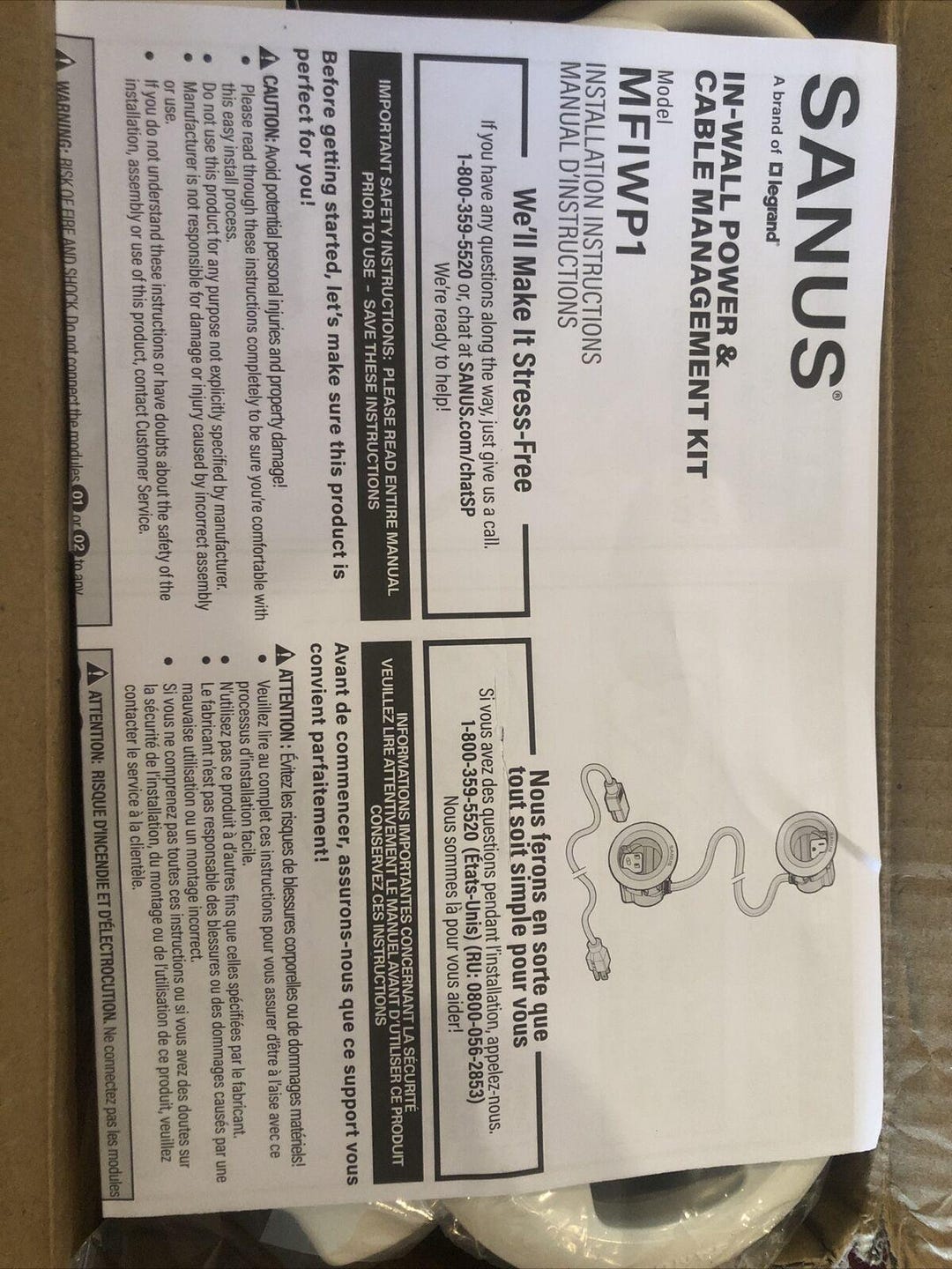 Sanus In-wall Cable Management Concealer Recessed Power Kit Mounted TV ...