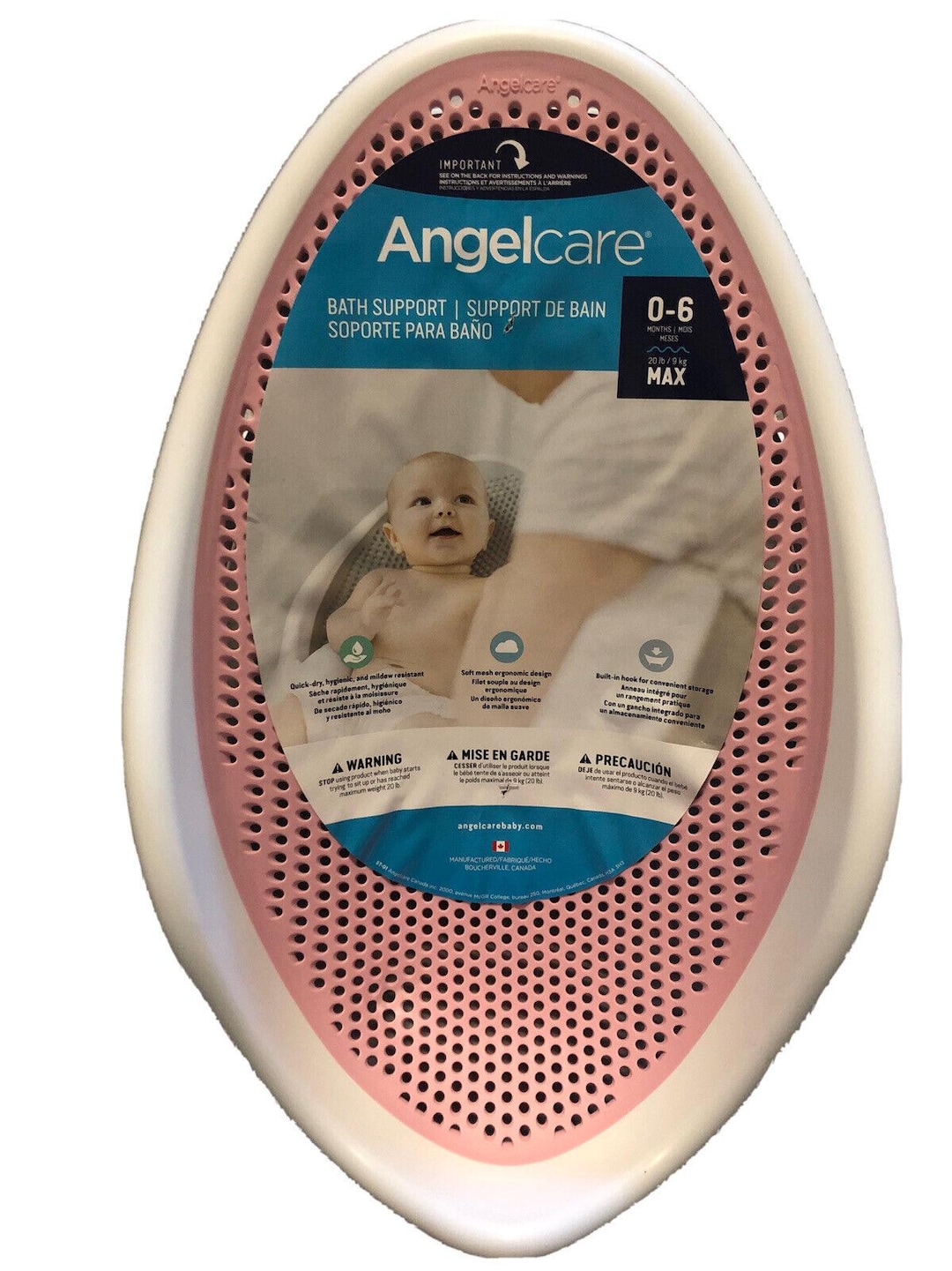 Angelcare(usa) Pink Plastic Baby Bath Support - Unisex Infant Bathtub ...