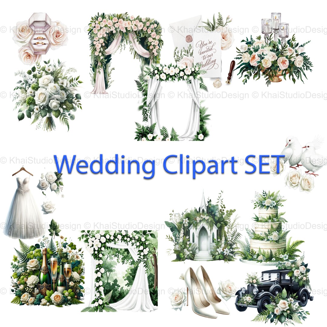 Watercolor Wedding Clipart Wedding Bundle Bride and Groom Clipart Set ...