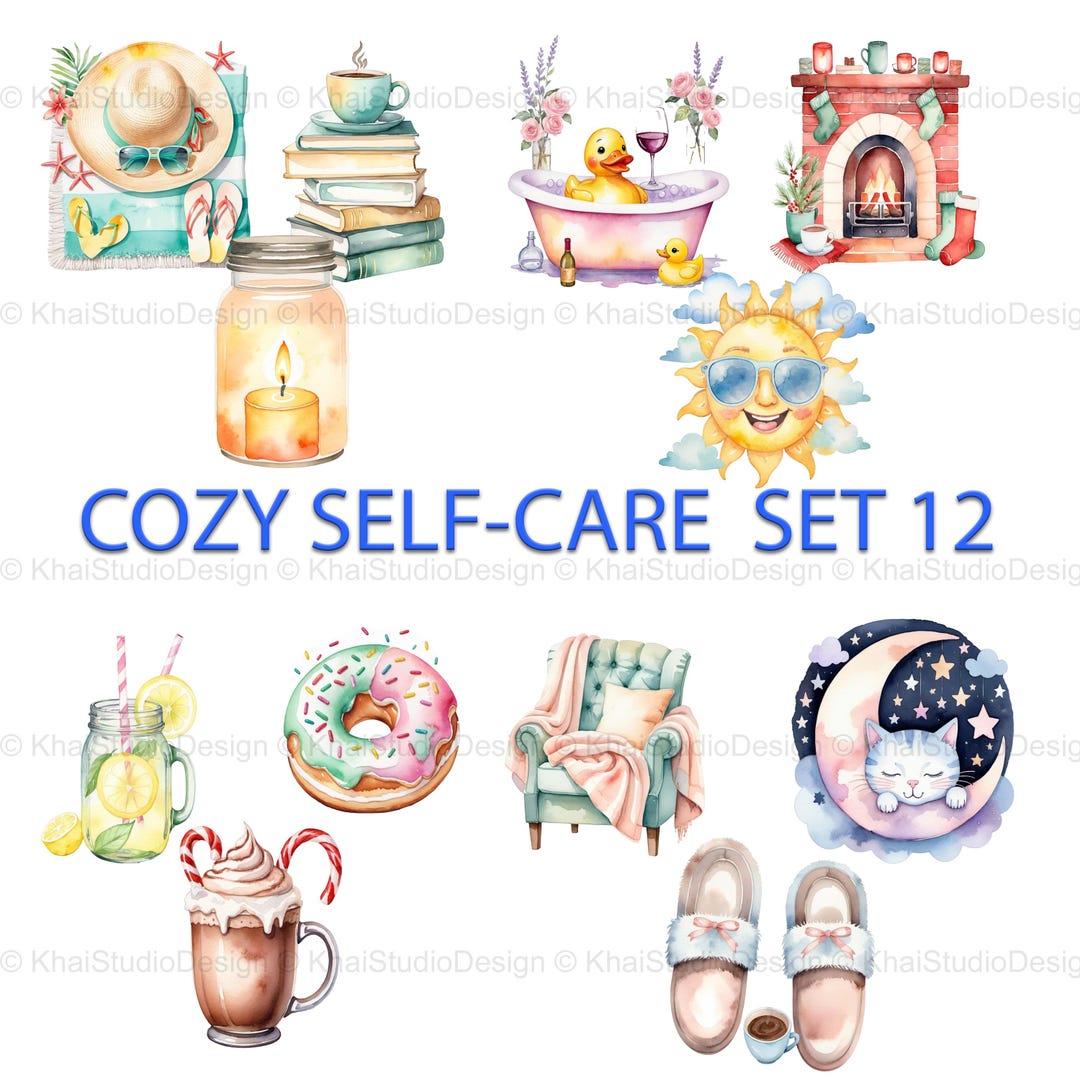 Watercolor Cozy Self Care Clipart Set, Spa Digital Stickers for ...