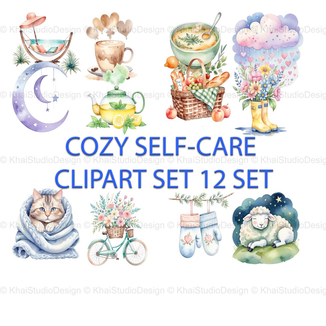 Watercolor Cozy Self Care Clipart Set, Spa Digital Stickers for ...