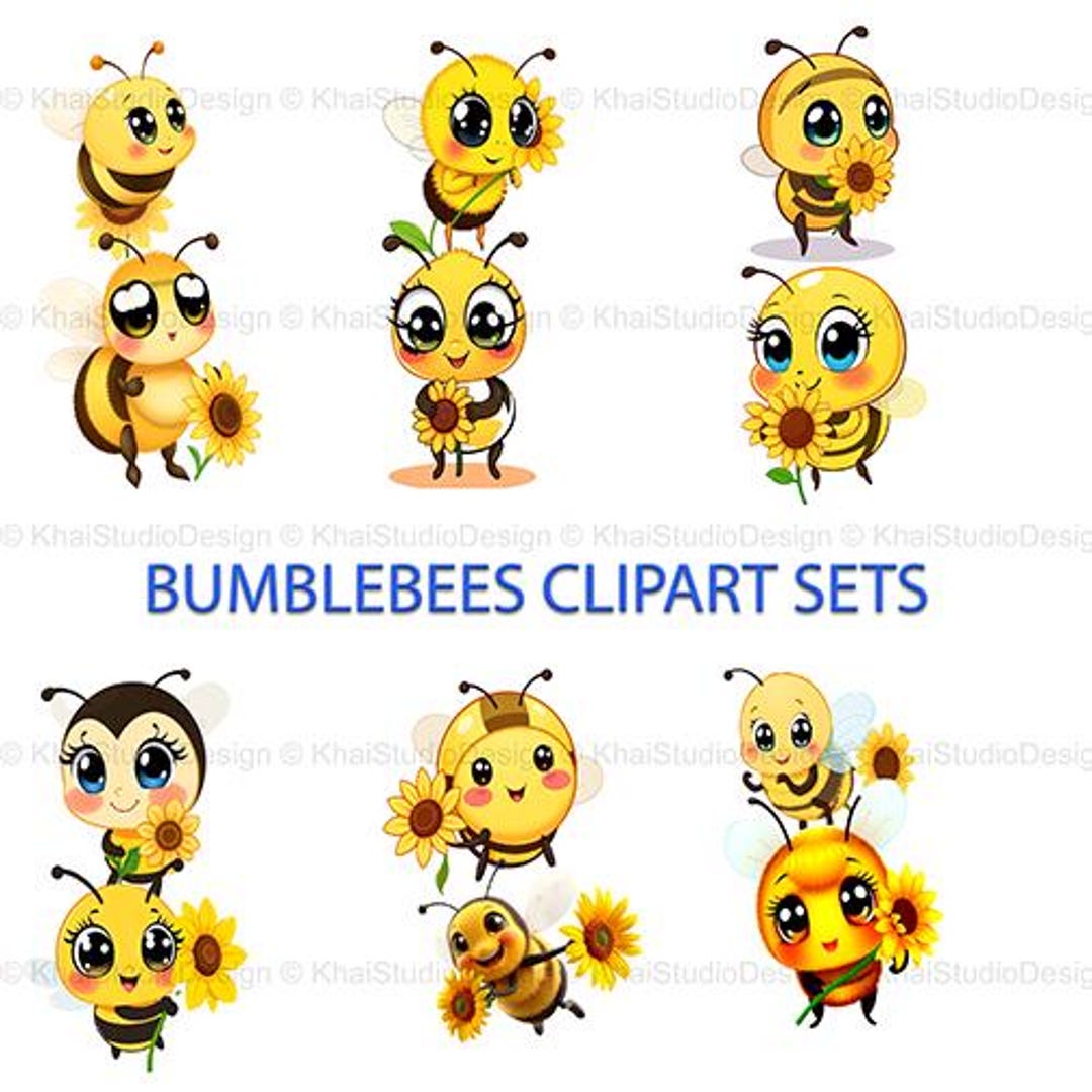 Bumblebees Clipart Bundle, Cute Bees Clipart Bundle, Cute Bees Png ...