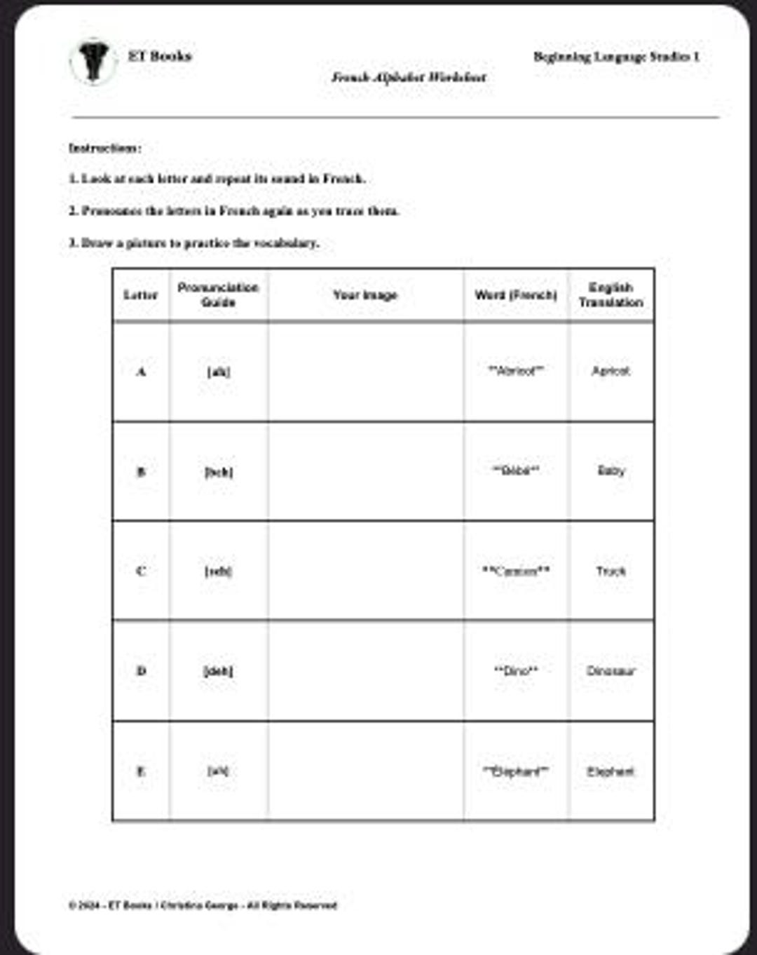 French Alphabet Worksheet - Etsy