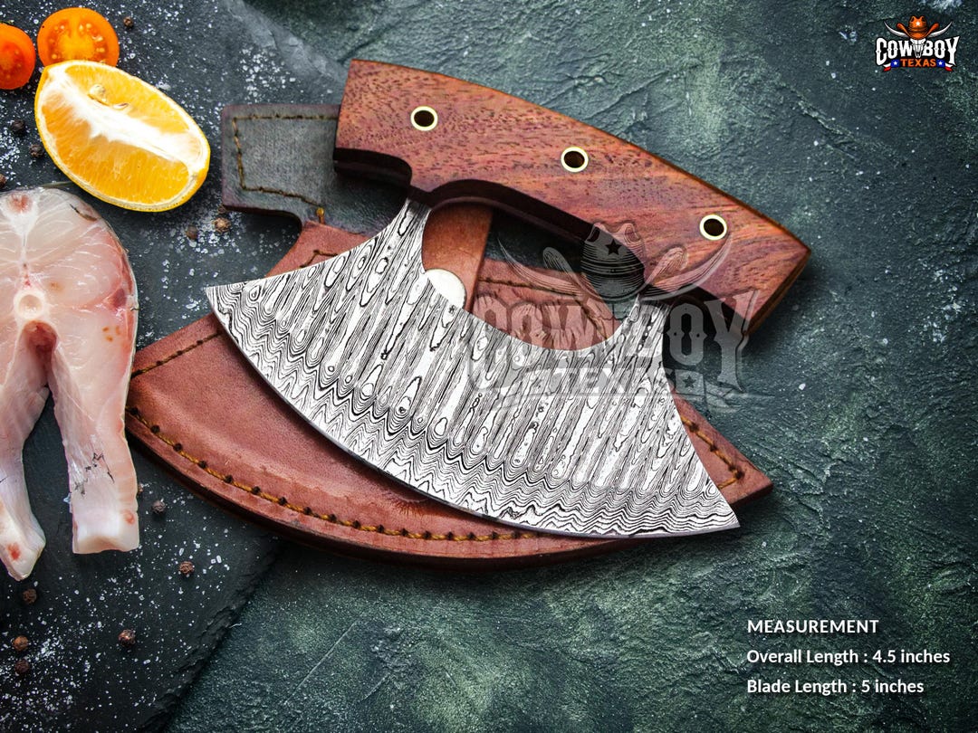 Damascus Ulu Knife, Damascus Chef Knife, Hand Forged Ulu Knife, Pizza ...