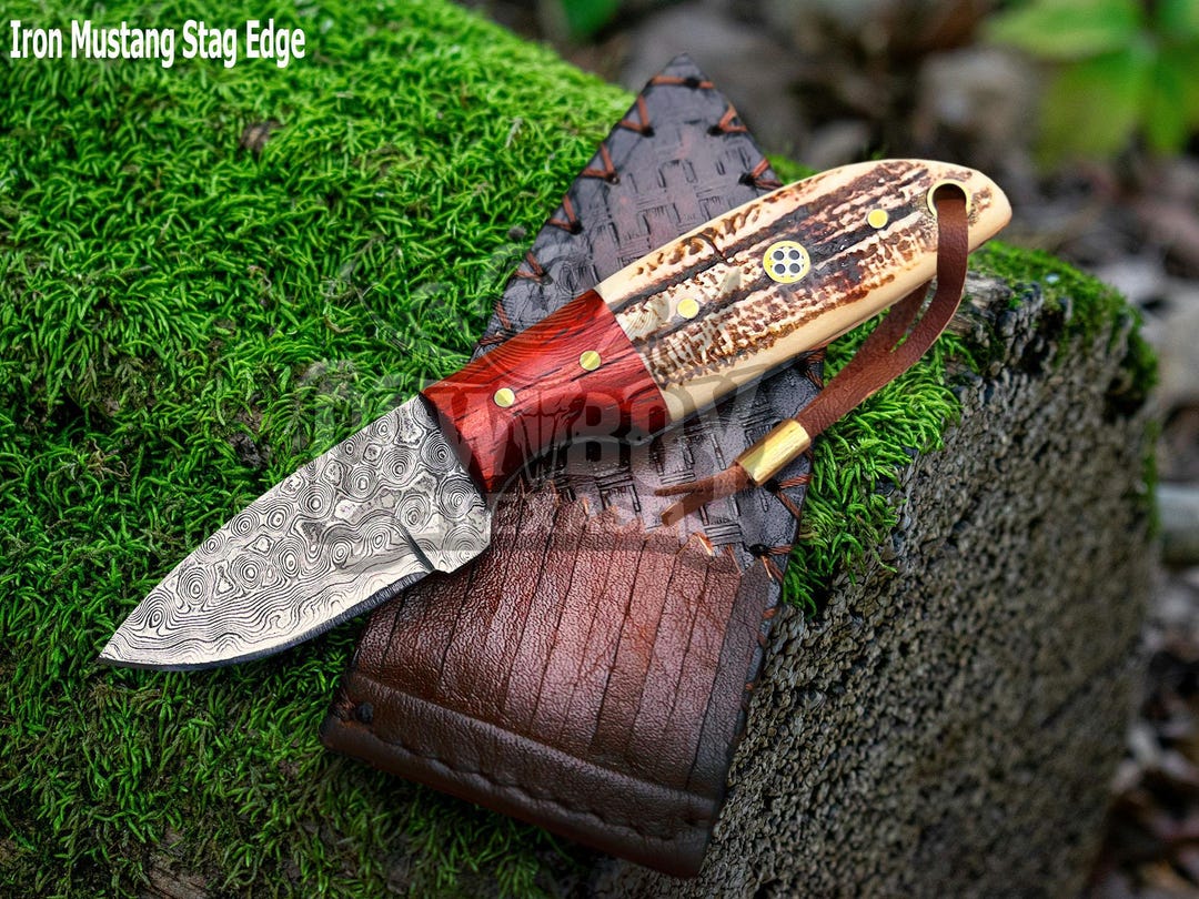 Damascus Cowboy Knife: Stag Handle, Hunting , Skinner , Fixed Blade ...