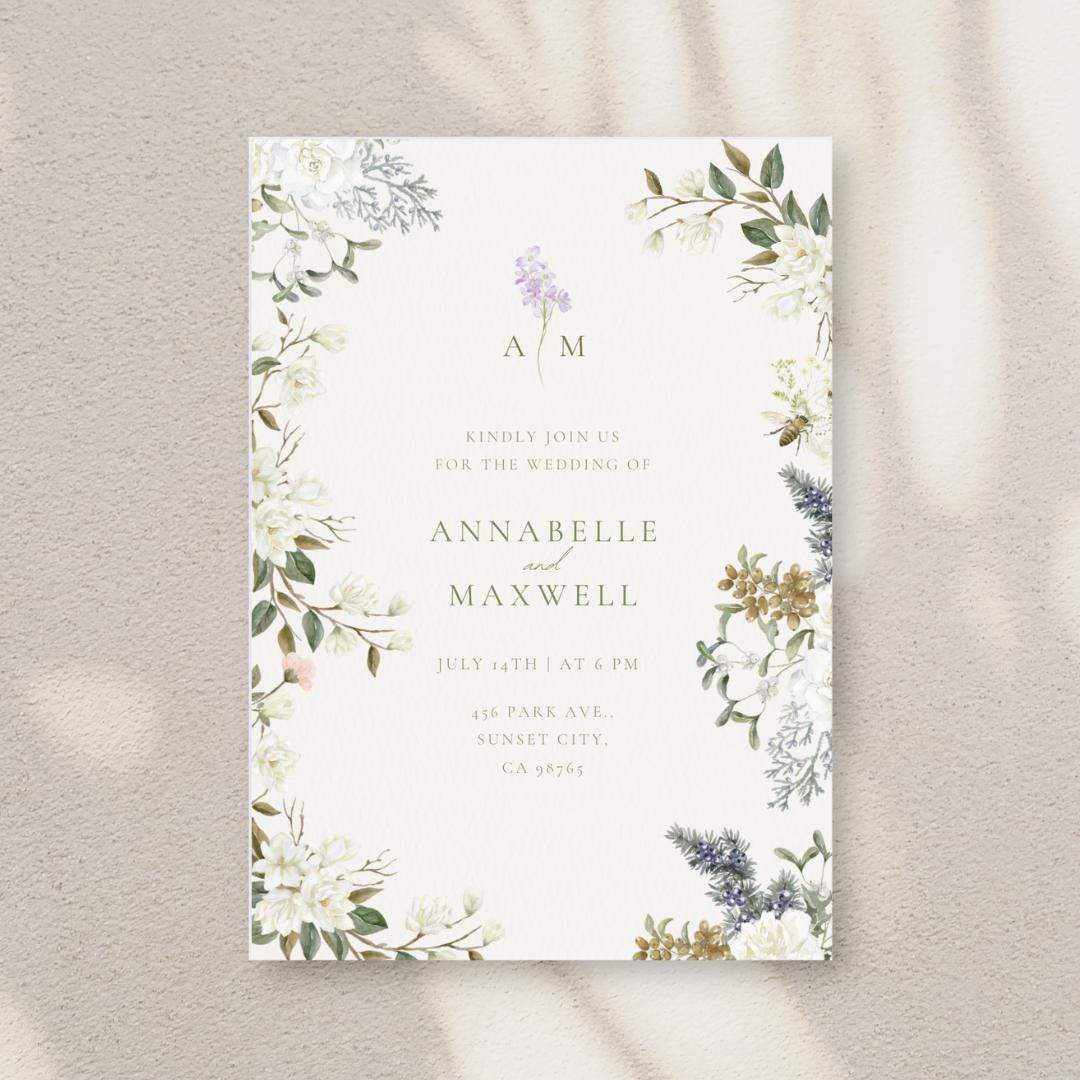Wildflower Wedding Invitation Template | Floral Wedding Invite ...
