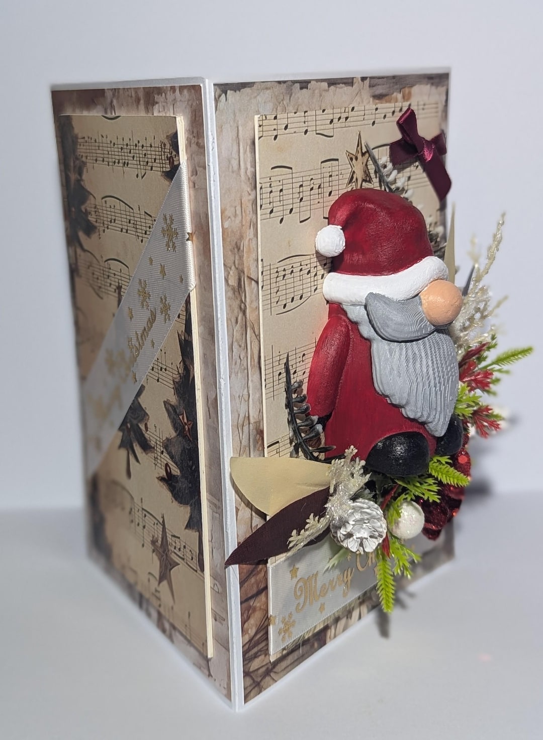 Handmade 3D Christmas Card With Gonk and Artificial Greenery - Etsy