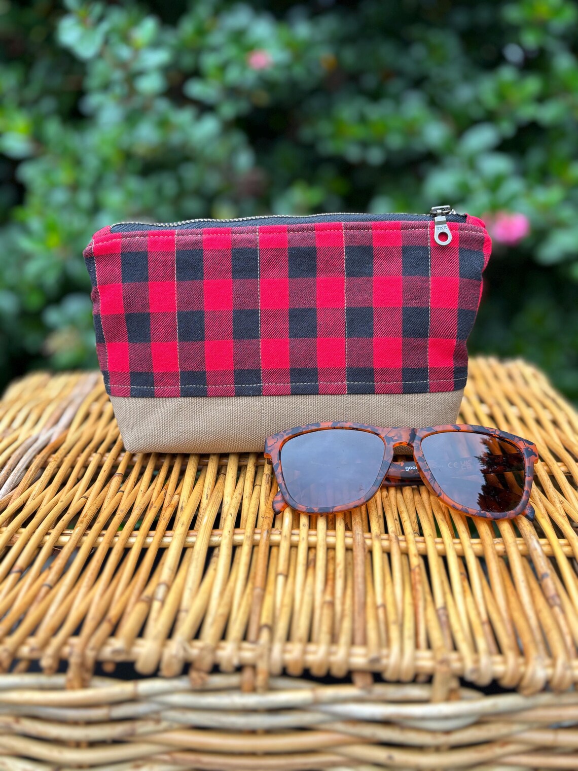 Buffalo Plaid Zipper Pouch, Handmade Cotton and Canvas Bag With Metal ...