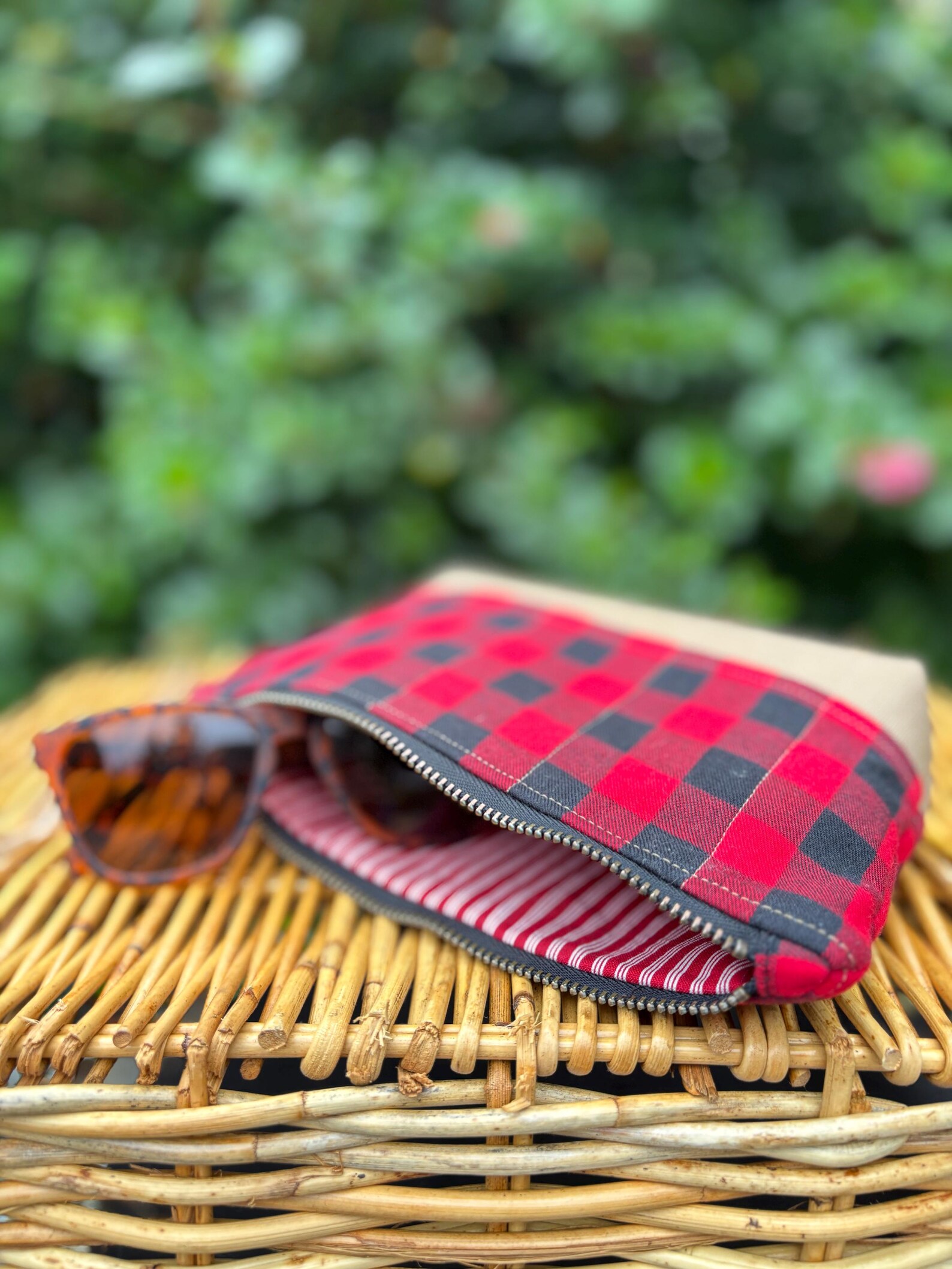 Buffalo Plaid Zipper Pouch, Handmade Cotton and Canvas Bag With Metal ...