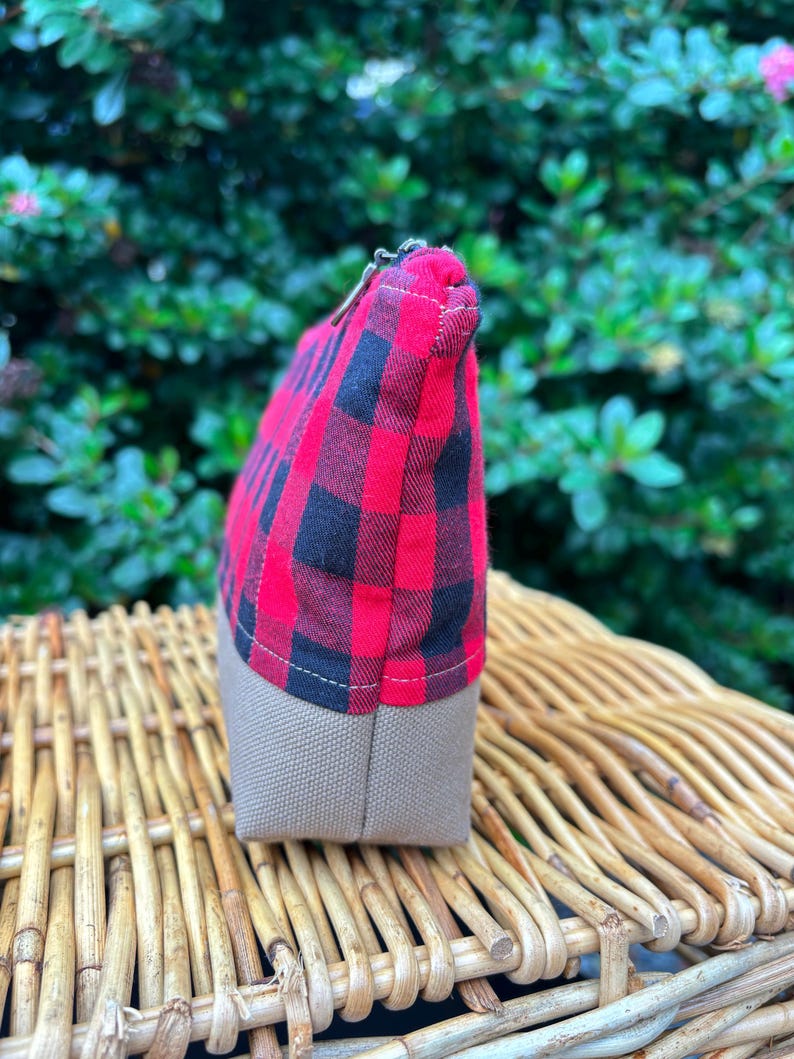 Buffalo Plaid Zipper Pouch, Handmade Cotton and Canvas Bag With Metal ...
