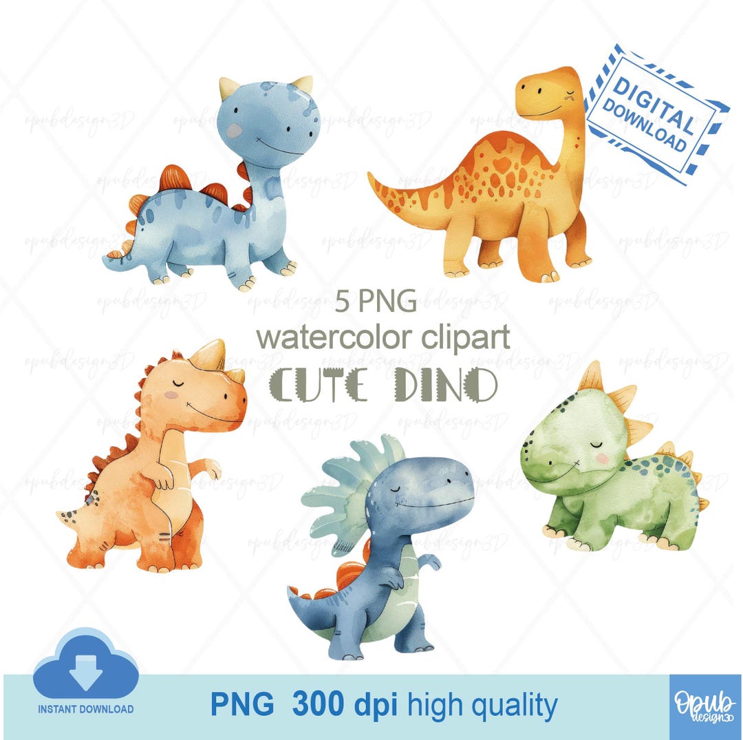 Dinosaurs Watercolor Clipart, Cute Dino Clip Art, Neutral Dinosaur PNG ...