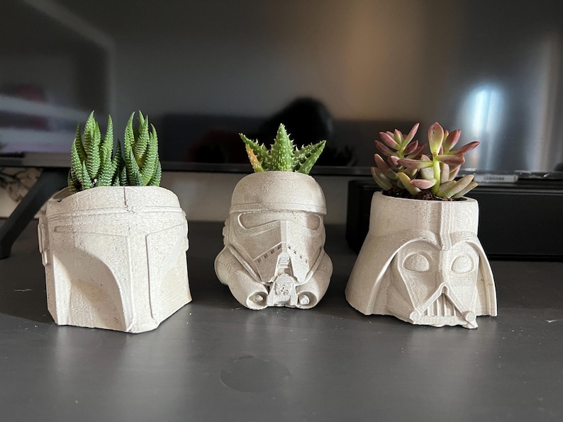 Set of 3 Star Wars Concrete Planters for Succulents | Stormtrooper ...