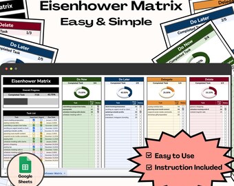 Eisenhower Matrix Task Priority Tracker Template, Task Management Google Sheets, Brain Dump ...